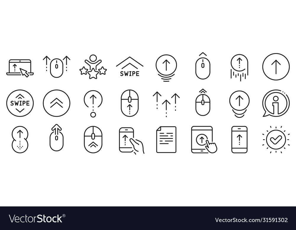 Swipe up line icons scrolling mouse landing page Vector Image
