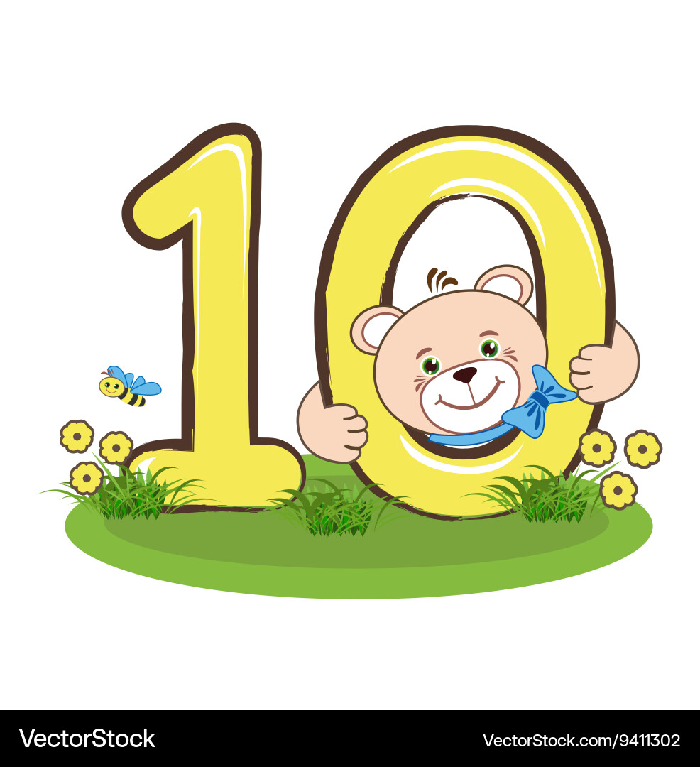 The number ten and cheerful bear Royalty Free Vector Image