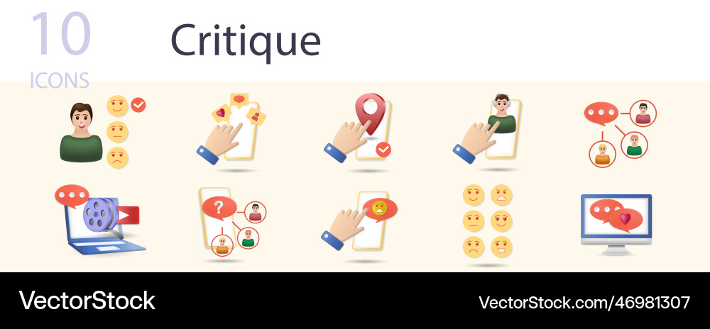 Critique set creative icons satisfaction social Vector Image