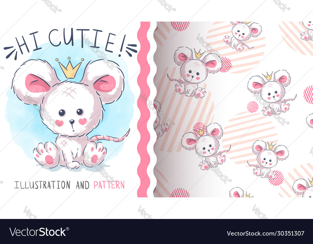 Cute princess mouse - seamless pattern Royalty Free Vector