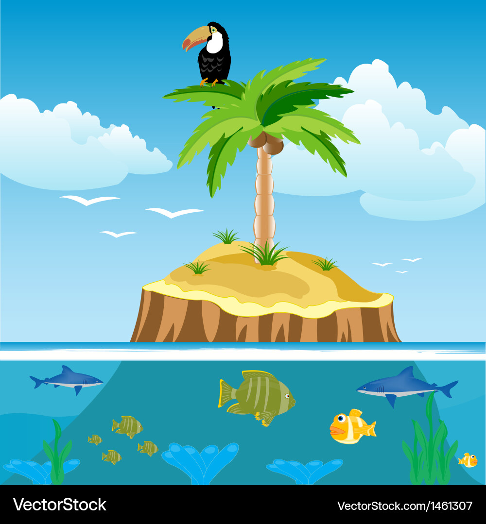 Desert island and undersea world Royalty Free Vector Image