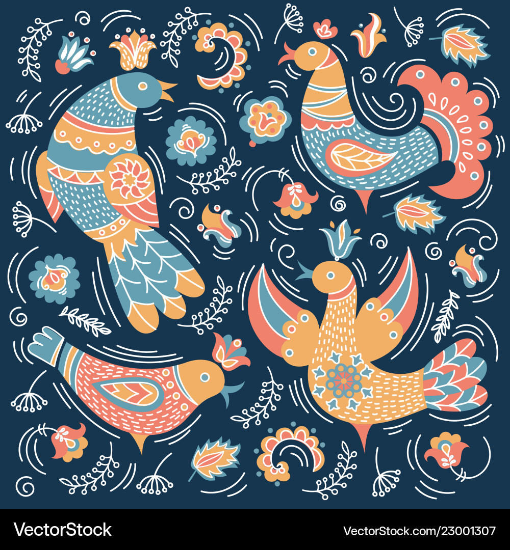 Ethno bird decorative folk ornament print Vector Image