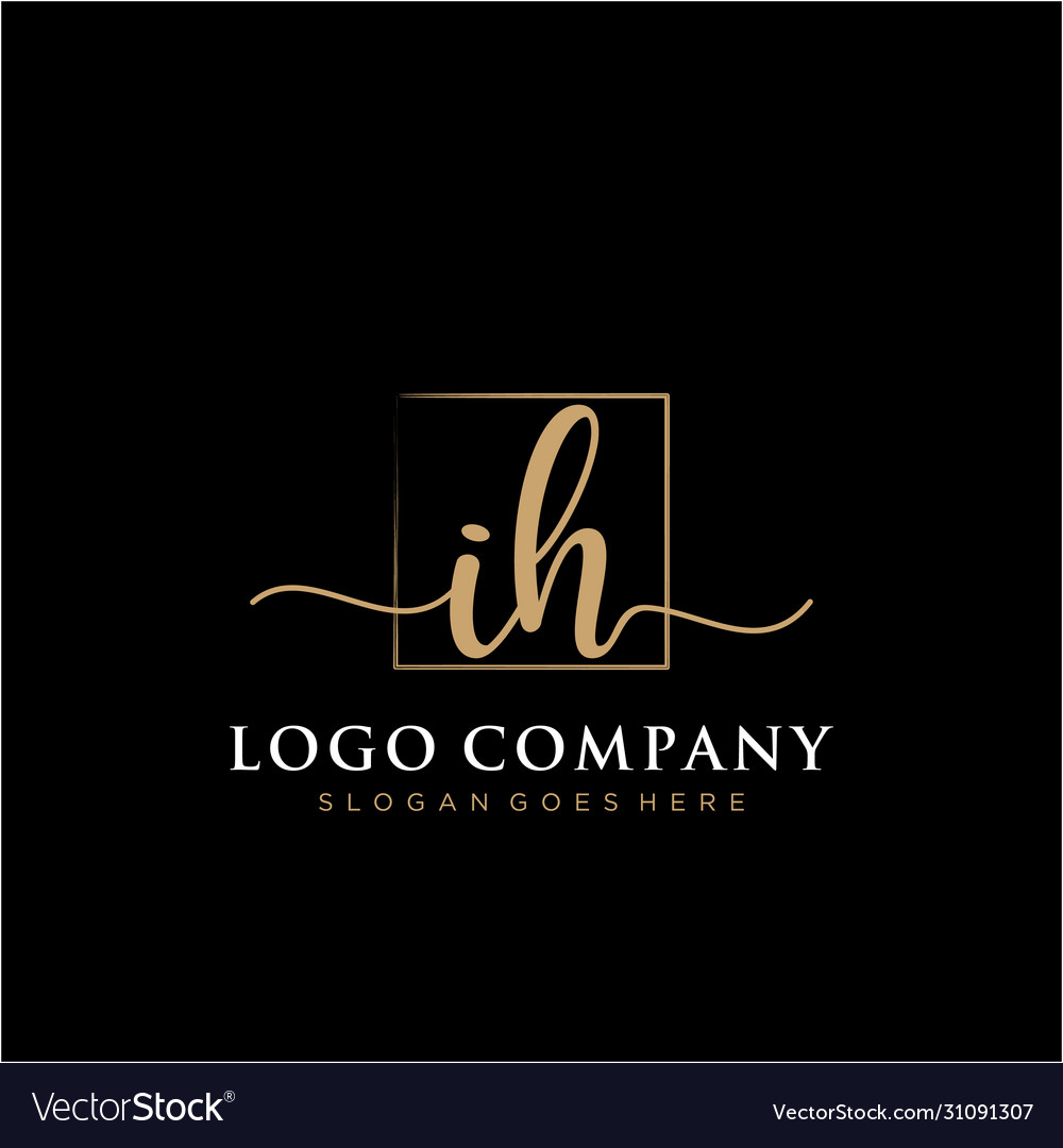 Ih initial handwriting logo with rectangle Vector Image
