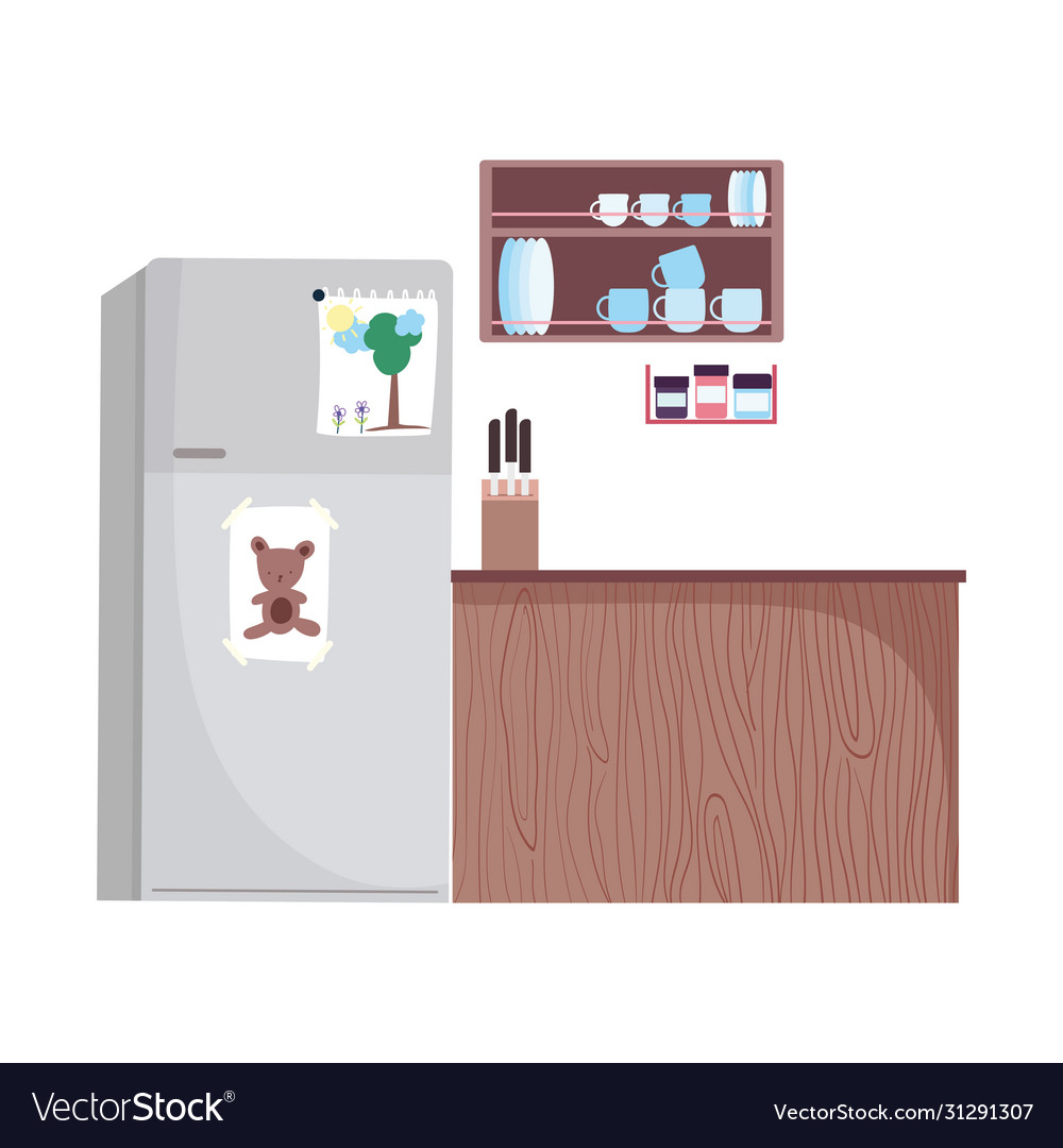 Kitchen interior shelf with tableware knives Vector Image