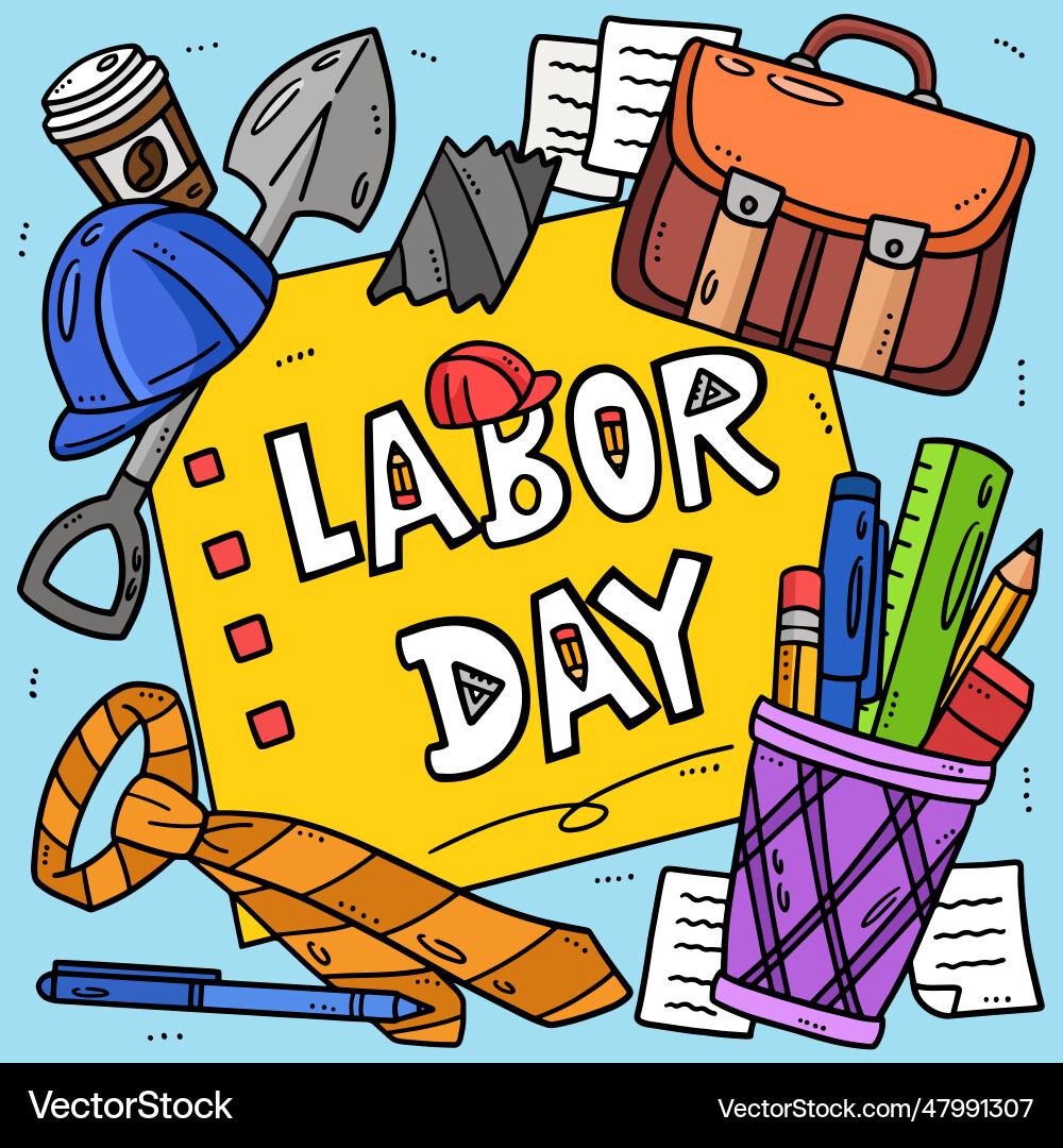 Labor day banner colored cartoon Royalty Free Vector Image