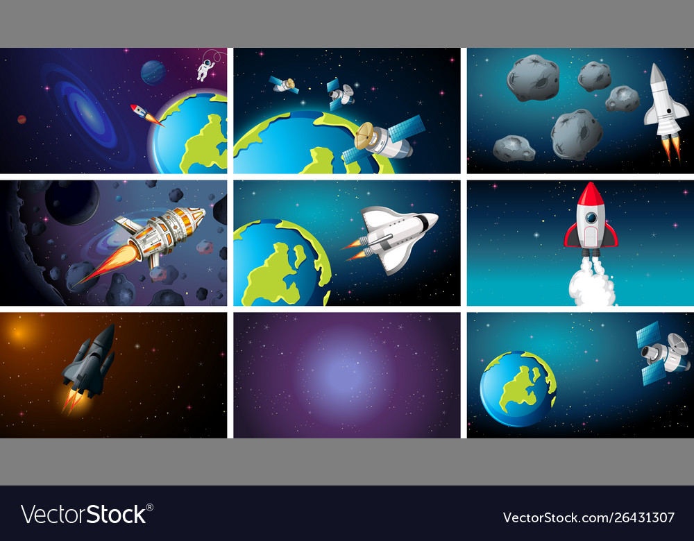 Large set space scenes Royalty Free Vector Image