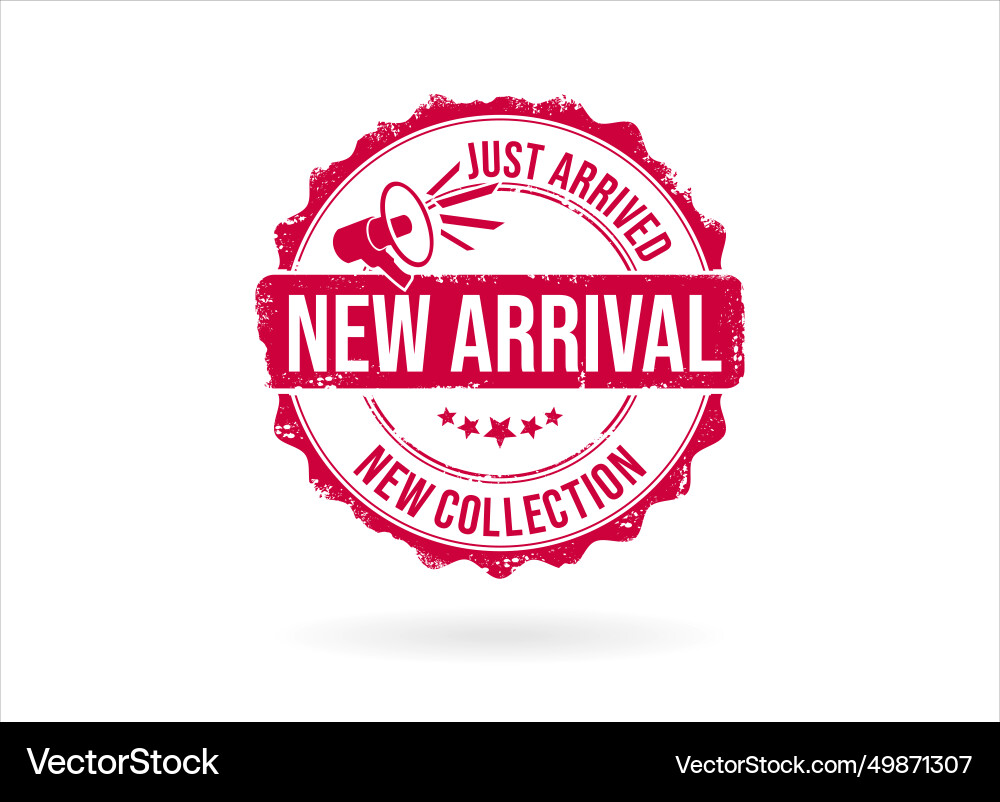 New arrival sticker tag or banner with megaphone Vector Image