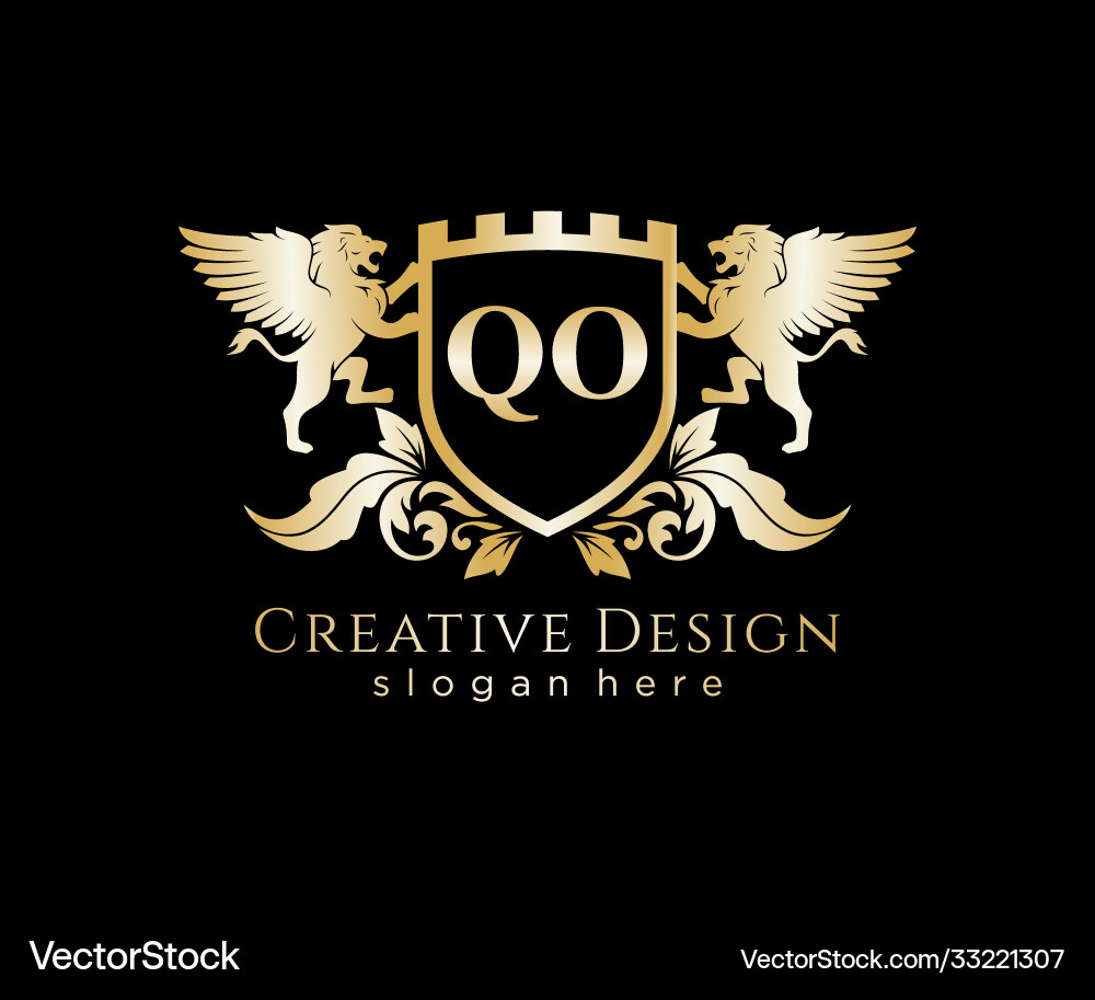 Qo letter initial with lion royal logo template Vector Image