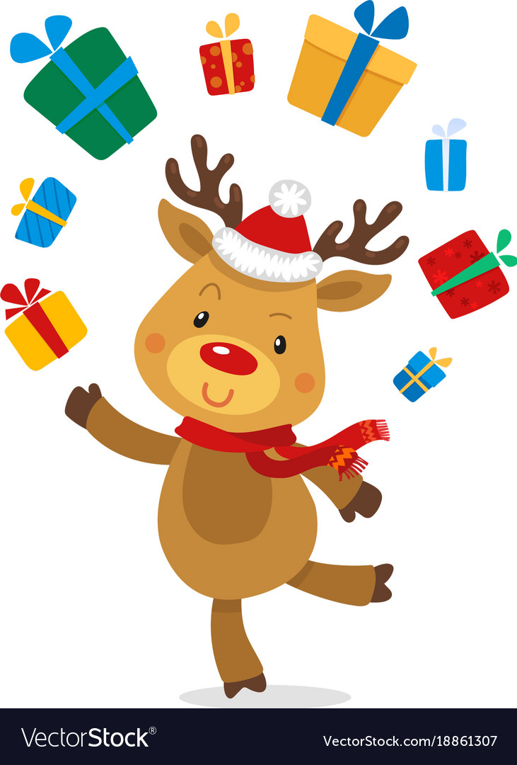 Santas reindeer rudolph and gifts Royalty Free Vector Image