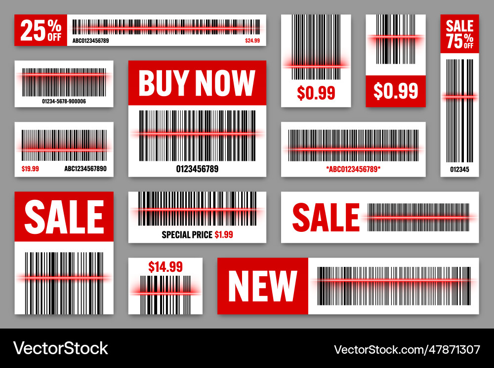 Set of product barcodes with red scanning line Vector Image
