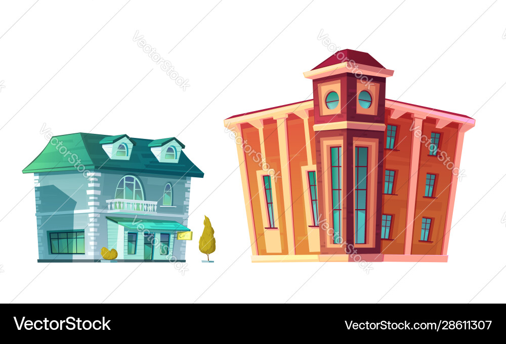 Urban retro building cartoon set Royalty Free Vector Image