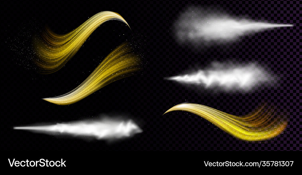 White dust spray and wavy flows golden powder Vector Image