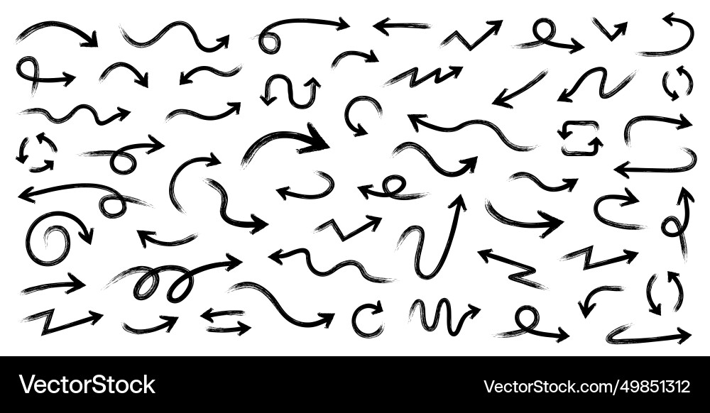 Arrows with brushes big black set icons arrow Vector Image
