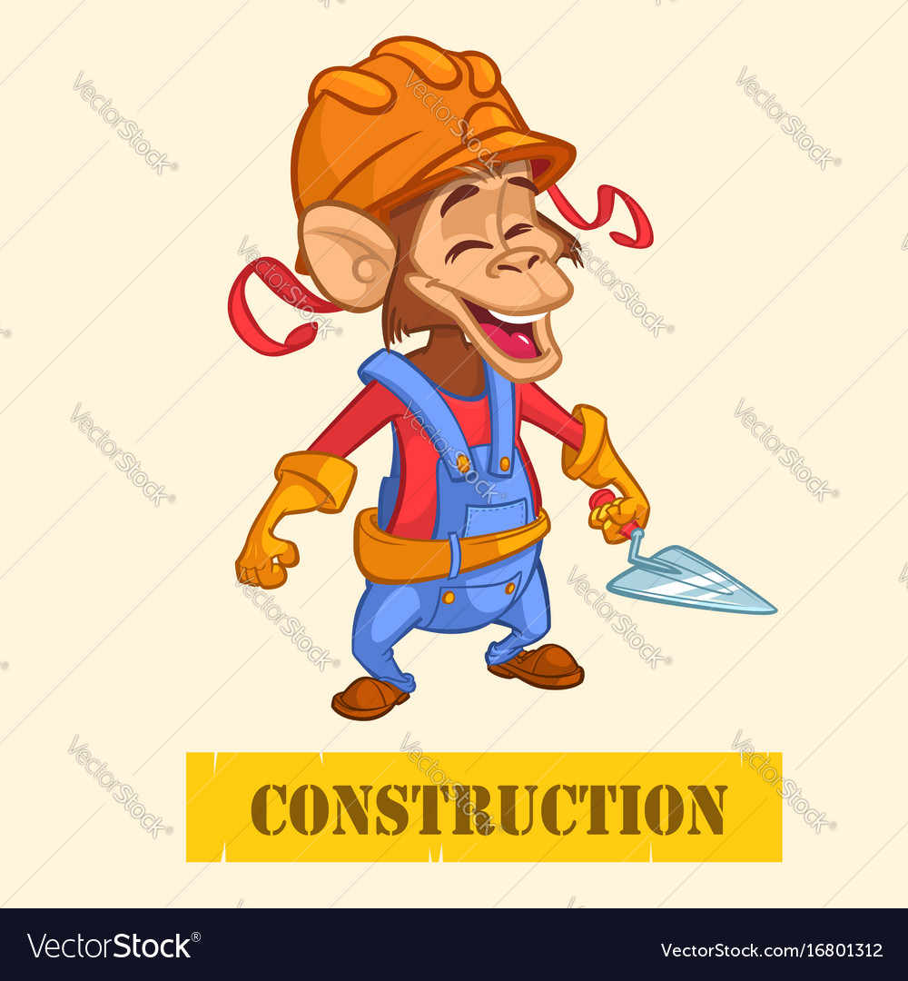 Cartoon construction worker monkey Royalty Free Vector Image