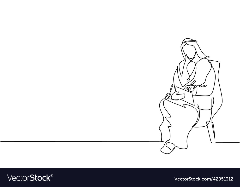 Continuous one line drawing young arabian Vector Image
