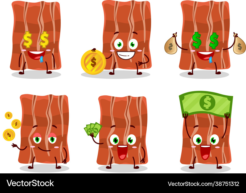 Fried bacon cartoon character with cute emoticon Vector Image