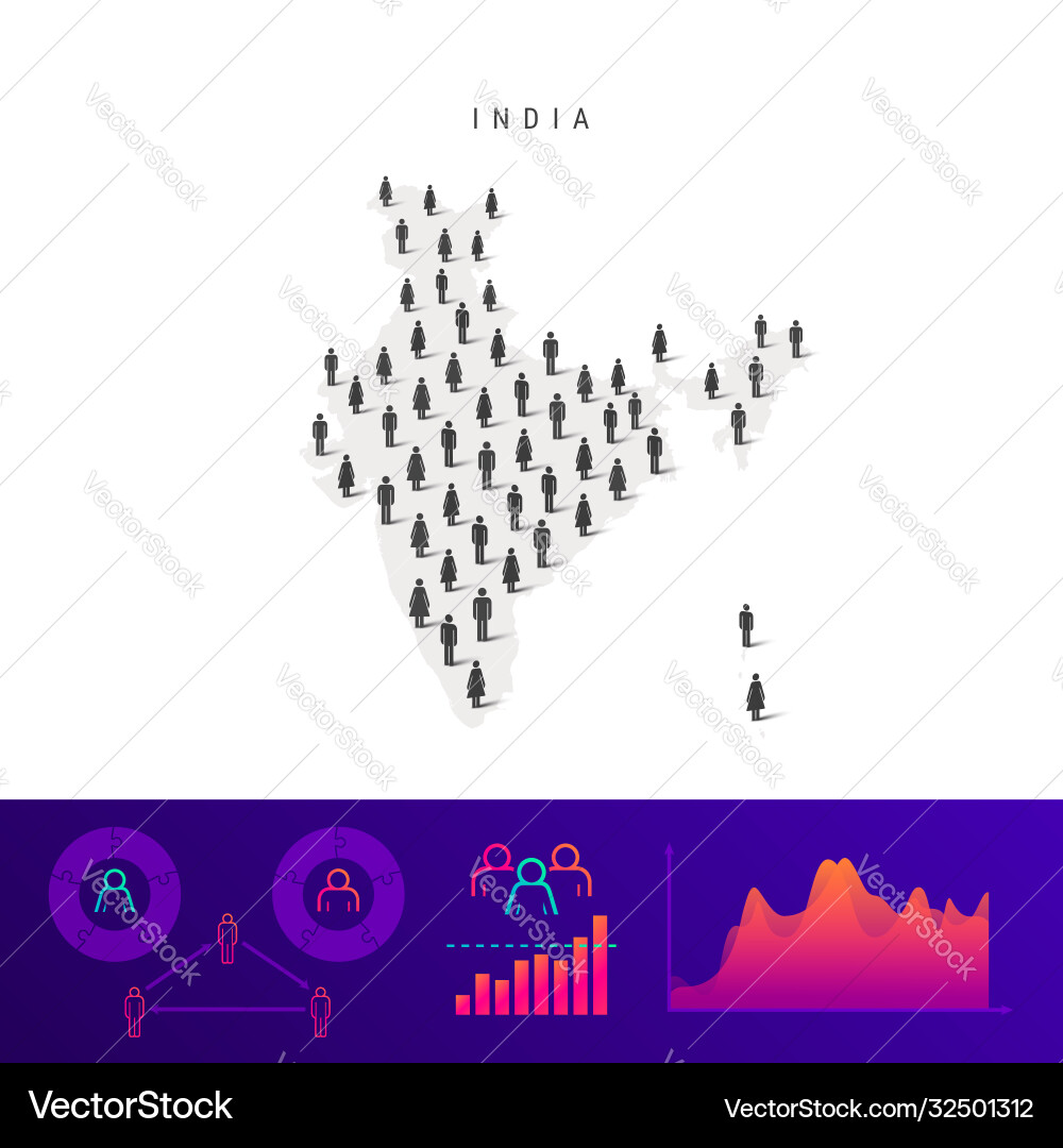 Indian people icon map detailed silhouette mixed Vector Image