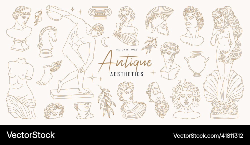 Isolated greek statues in modern style linear set Vector Image