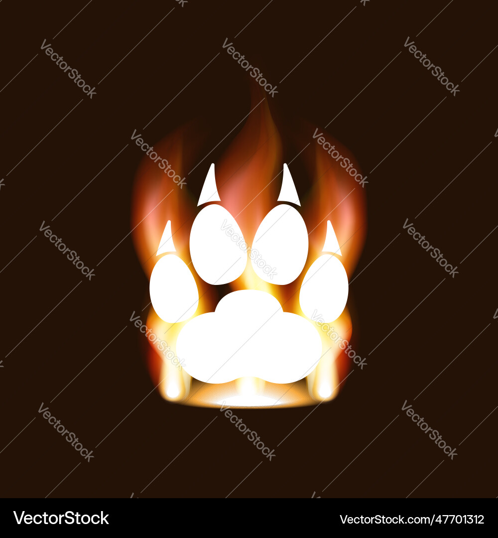 Paw print silhouette with claws in a flame Vector Image