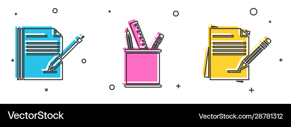 Set blank notebook and pen pencil case stationery Vector Image