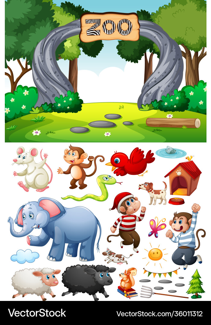 Zoo scene with isolated cartoon character Vector Image