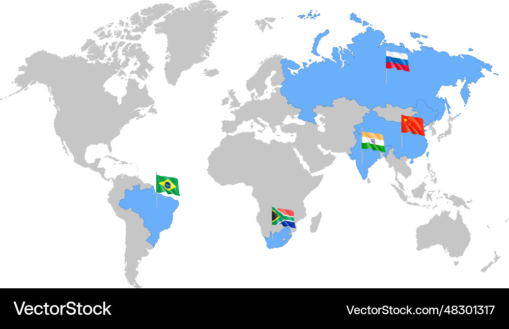 Brics world map of five countries association Vector Image