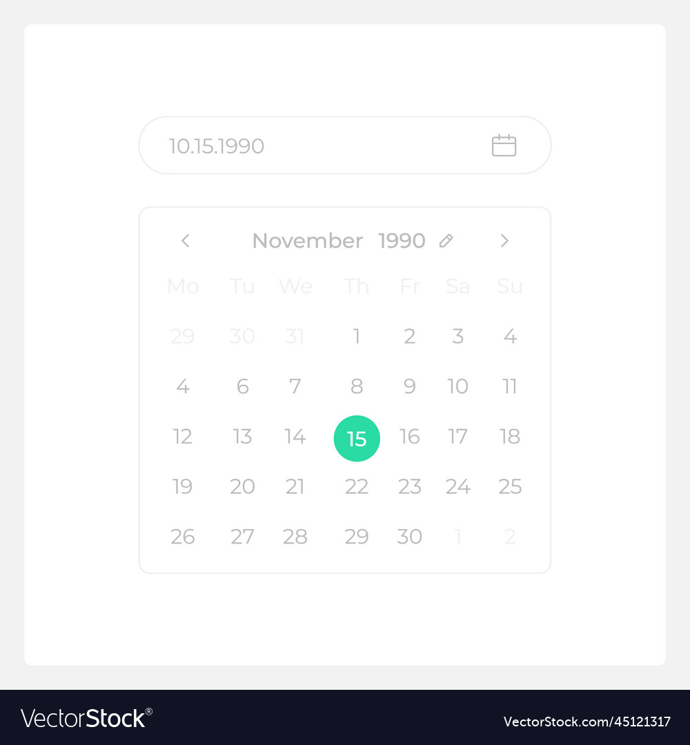 Calendar date selection ui element template Vector Image