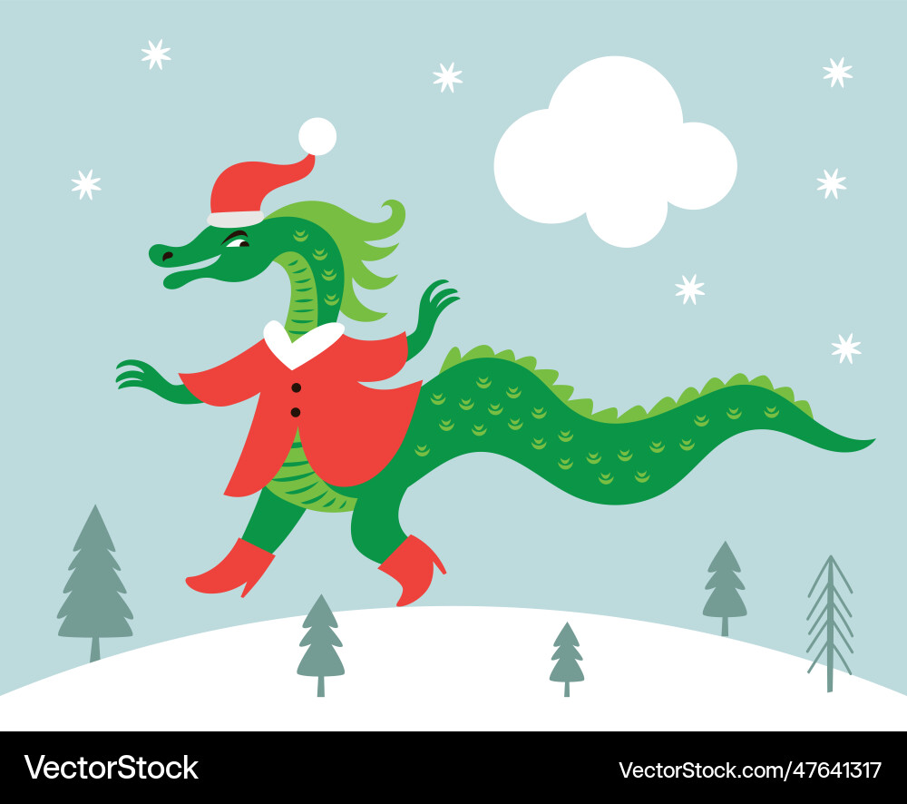 Cute dragon in santa suit Royalty Free Vector Image