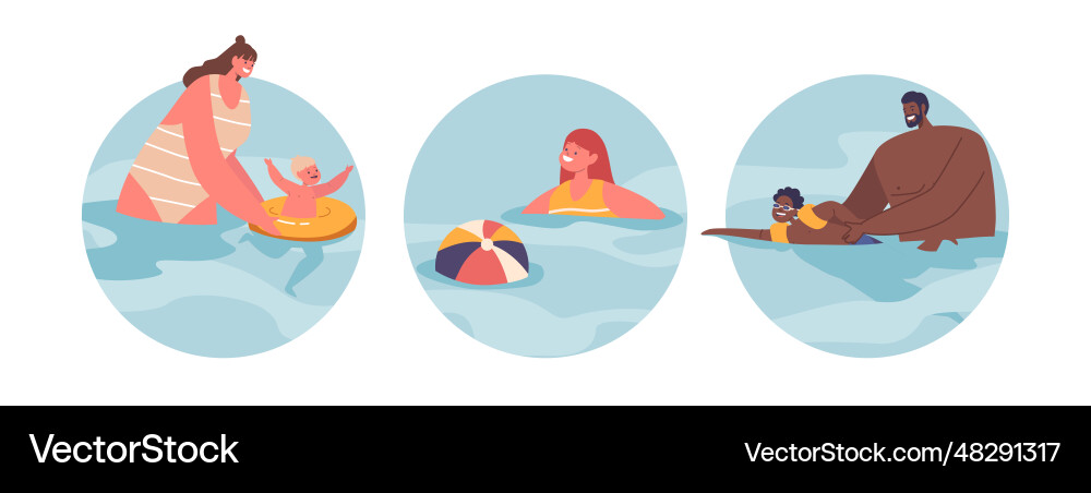 Isolated round icons perform kid swimming lessons Vector Image