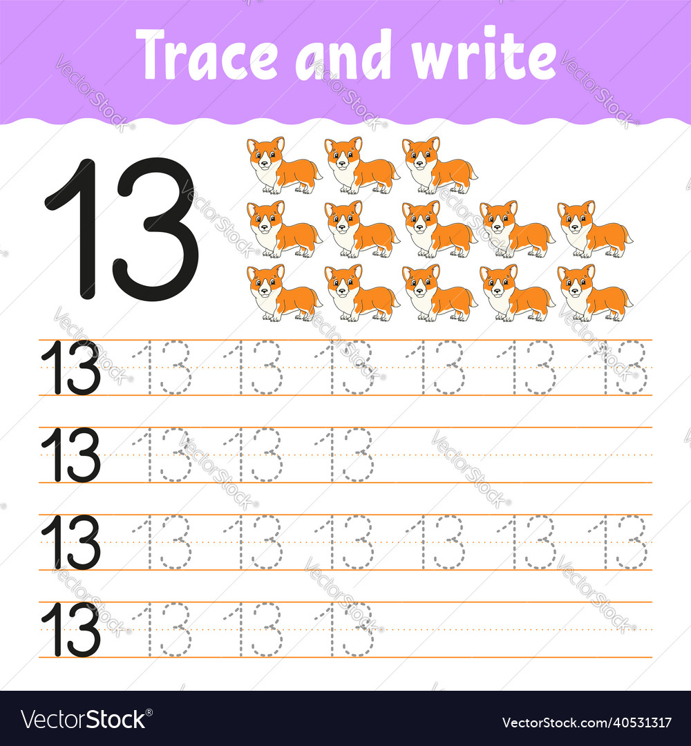 Learn numbers trace and write handwriting Vector Image