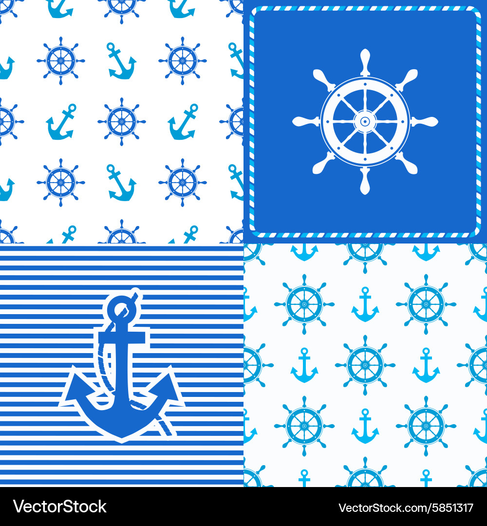 Set marine wheel and anchor seamless Royalty Free Vector