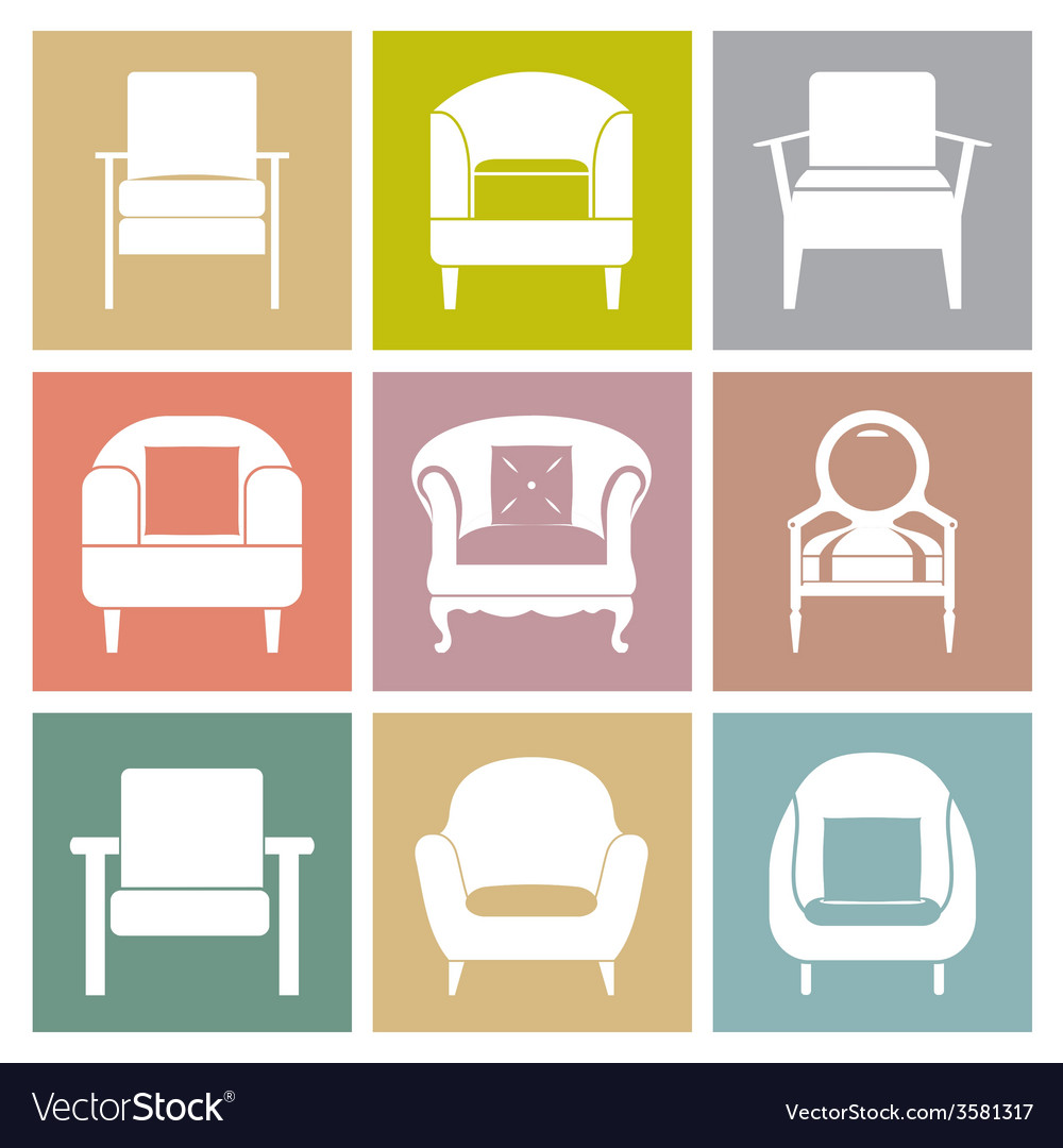 Sofas icons set on square background Royalty Free Vector