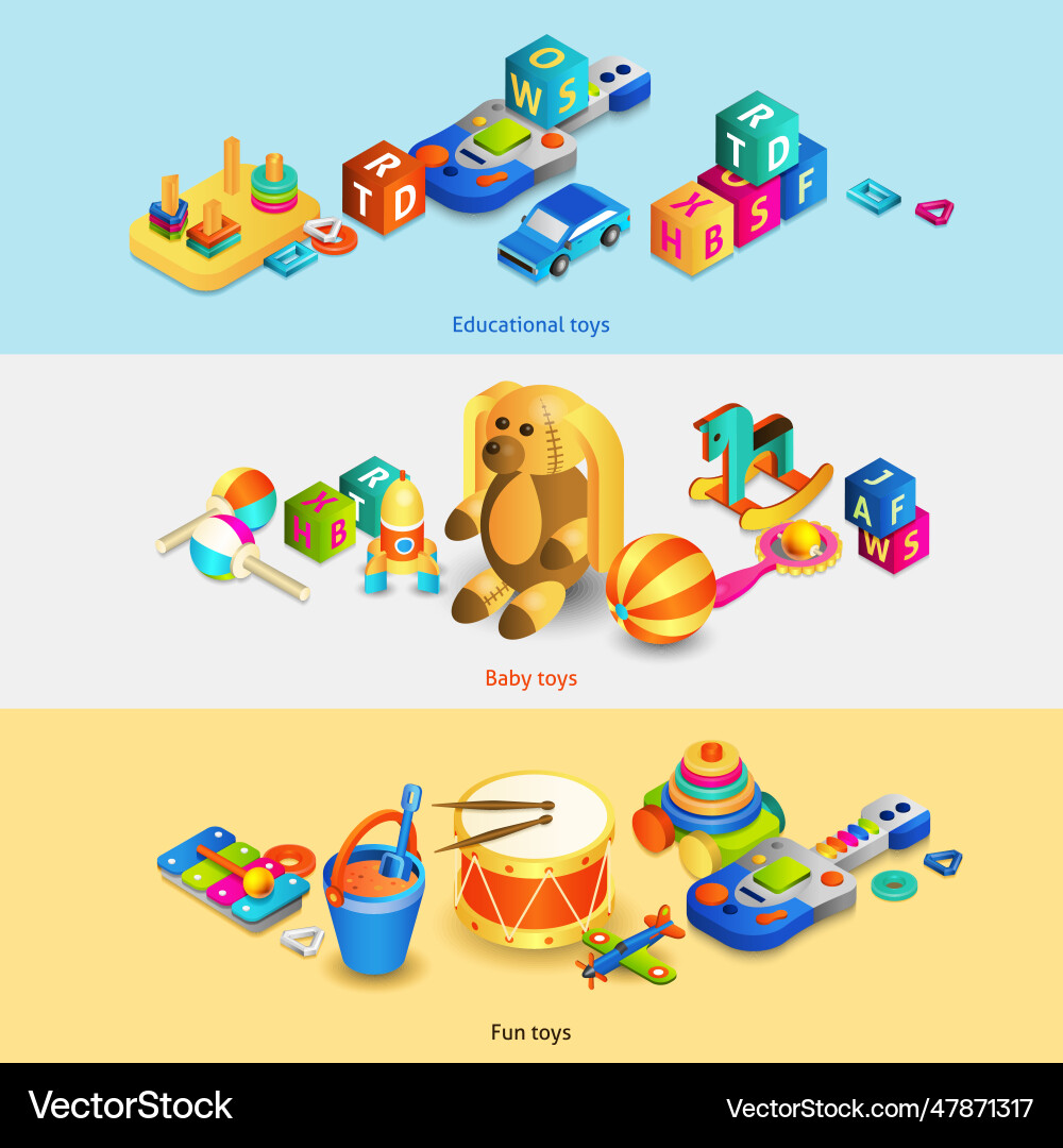 Toys isometric banners isometric banners Vector Image