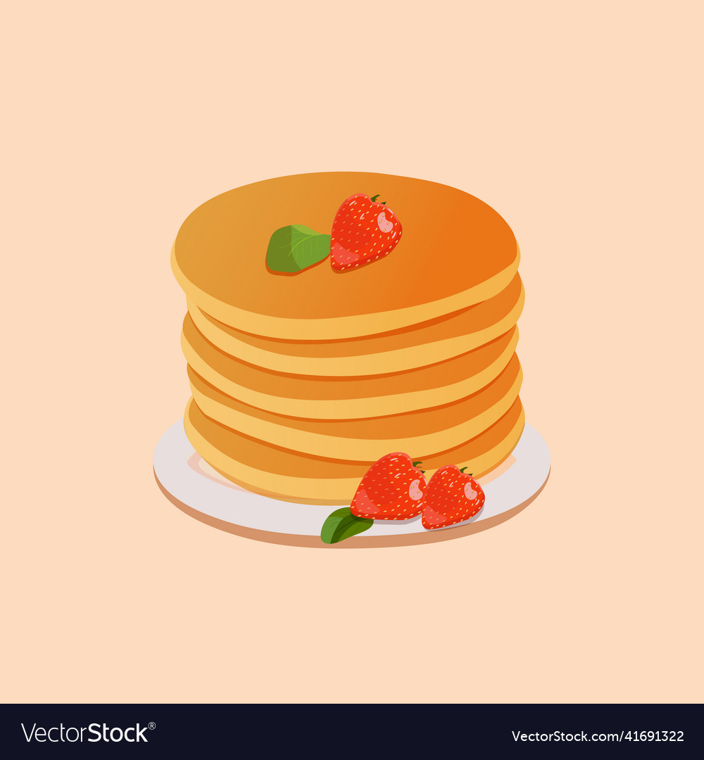 A stack of delicious pancakes with strawberries Vector Image