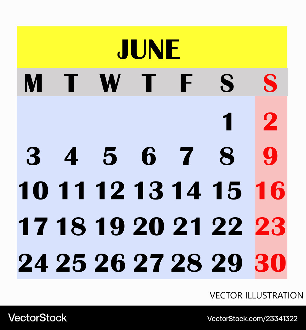 Calendar design month june 2019 Royalty Free Vector Image