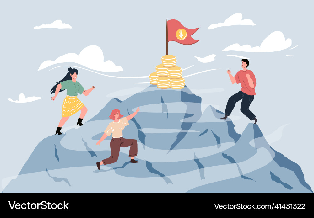 Flat cartoon characters climbing to coins Vector Image
