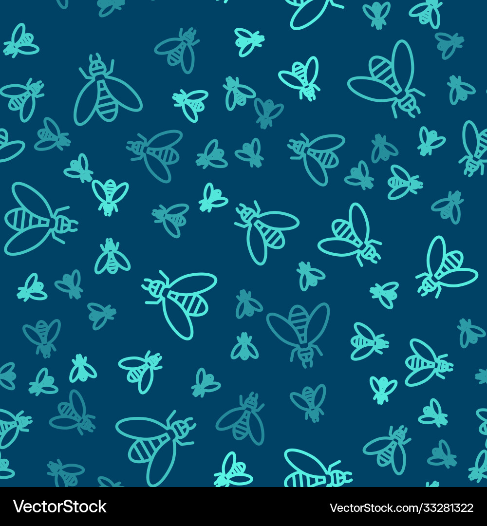 Green line bee icon isolated seamless pattern Vector Image