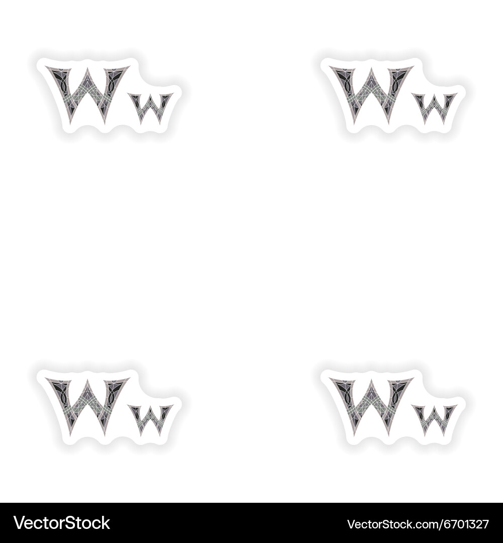 Assembly stickers Low poly letter W in gray mosaic
