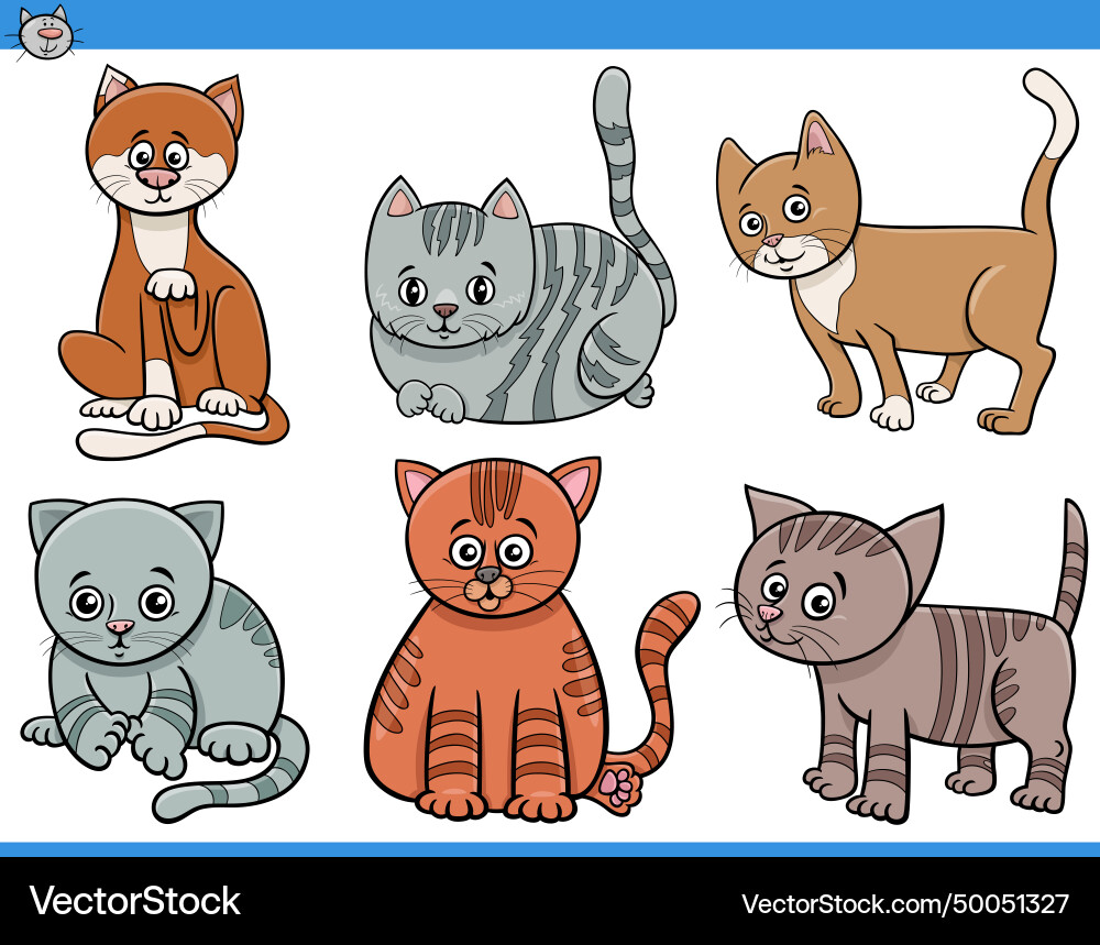 Cartoon cats and kittens comic characters set Vector Image