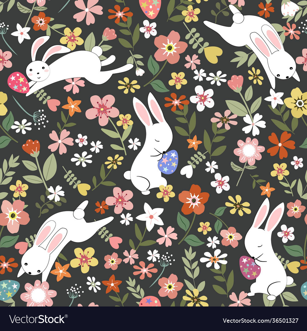 Cute rabbit and flower easter seamless pattern Vector Image