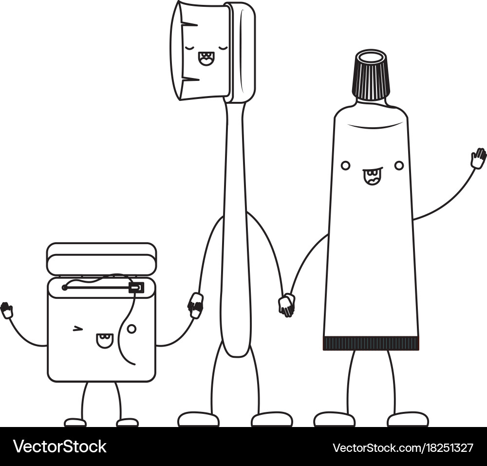 Dental floss and toothbrush and toothpaste in Vector Image