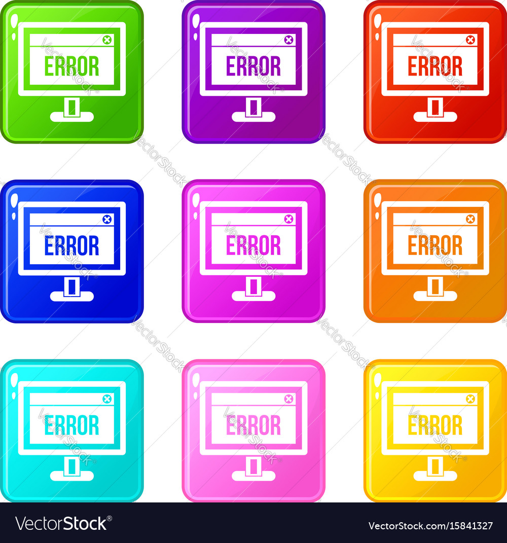 Error sign on a computer monitor icons 9 set Vector Image