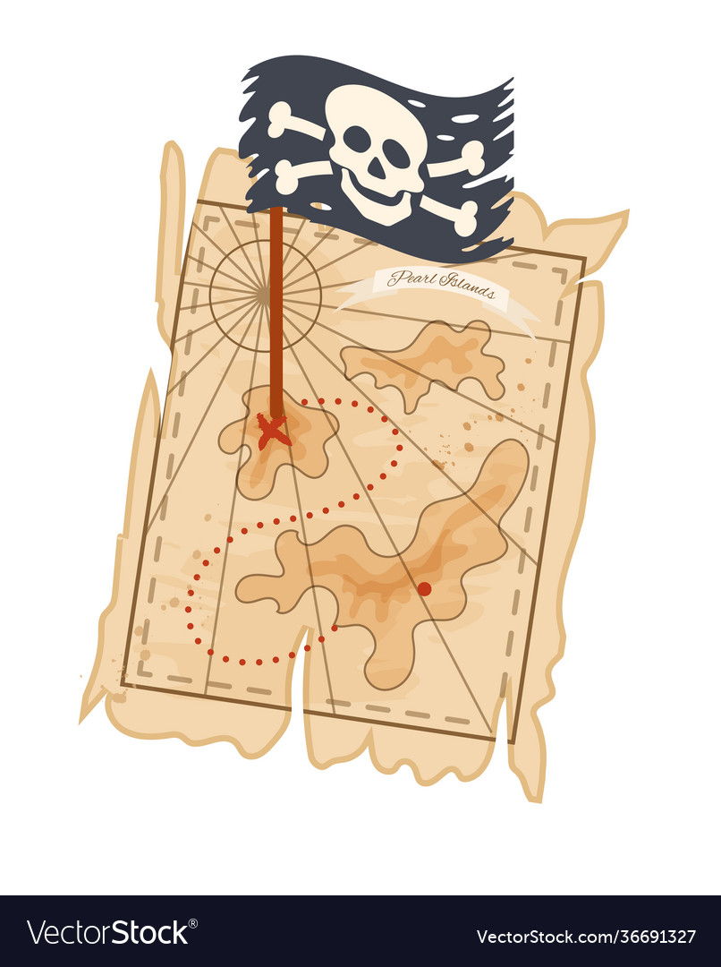 Pirate treasure map with coordinates flag Vector Image