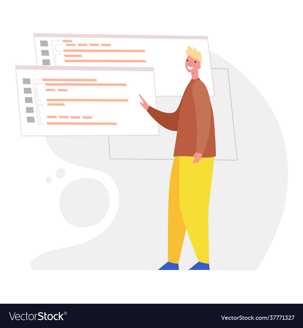 Programmer working on web development computer Vector Image