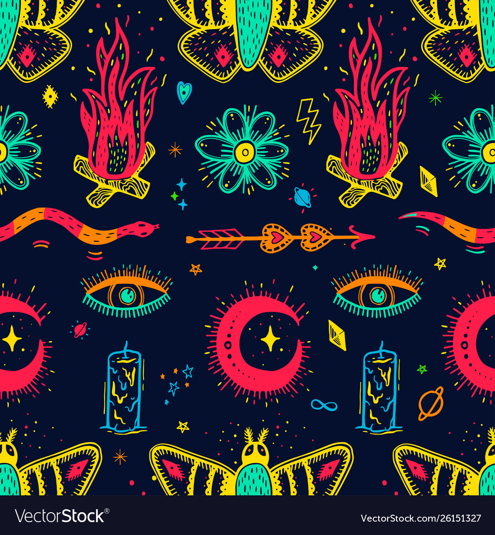 Seamless pattern with magical mystical Royalty Free Vector
