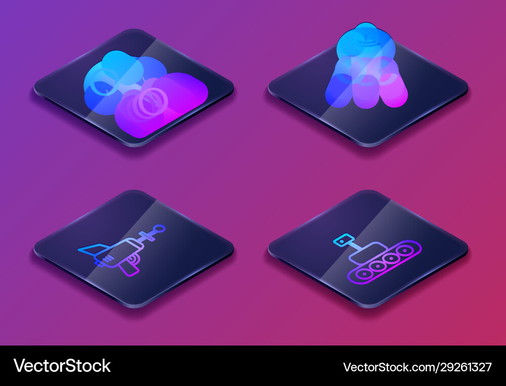 Set isometric line astronaut ray gun satellite Vector Image