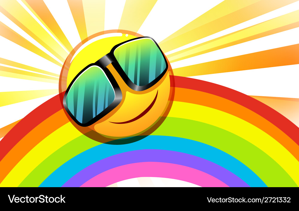 A rainbow with smiling sun Royalty Free Vector Image
