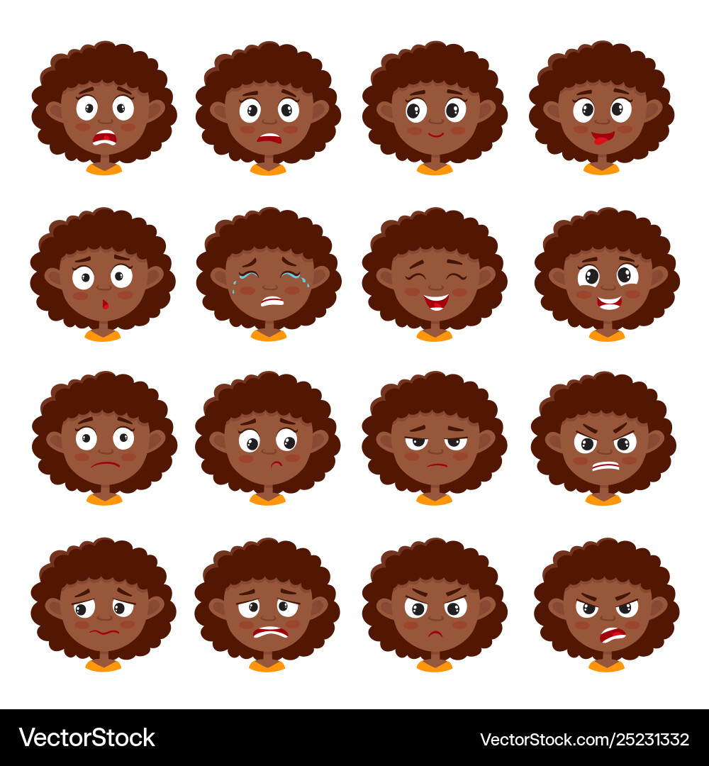 African girl face expression cartoon set Vector Image