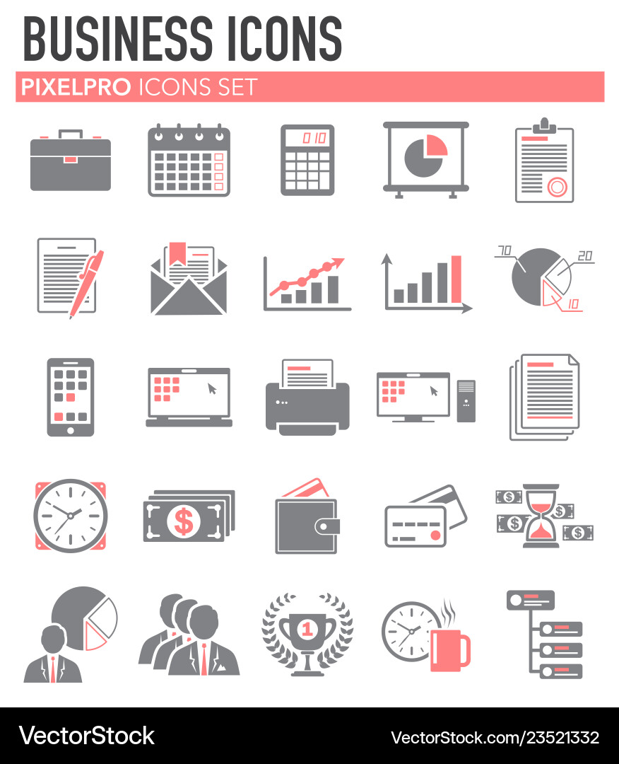 Business red grey icons set on white background Vector Image