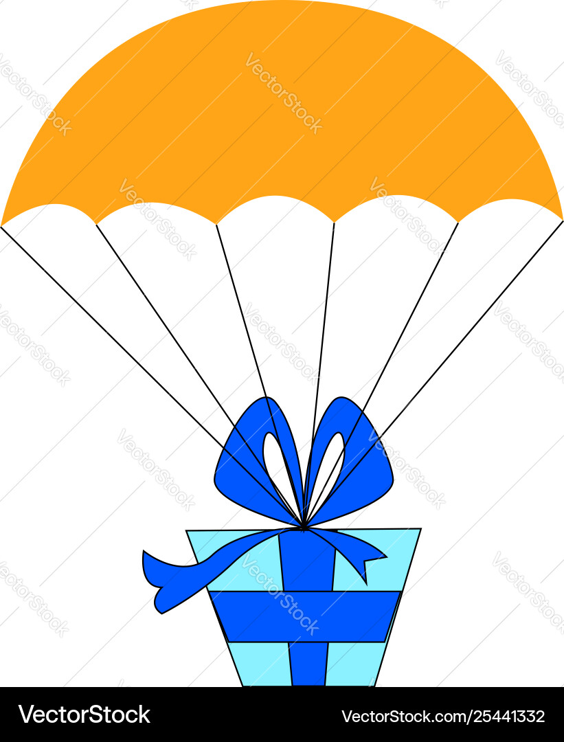 Cartoon parachute carrying blue gift box set Vector Image
